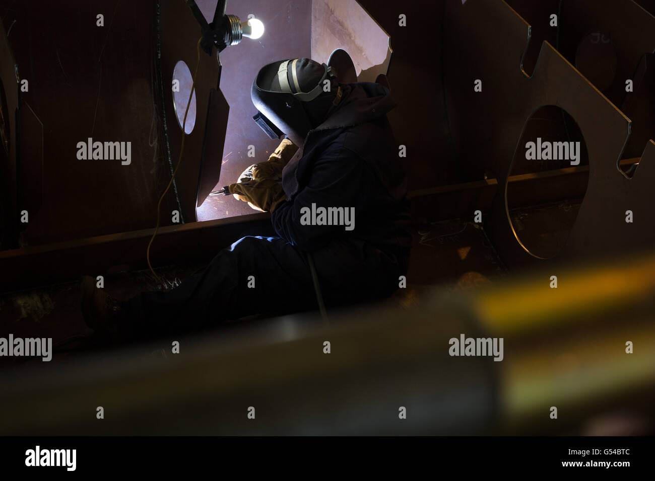 Shipbuilding scenes inside Ferguson Marine Shipyard, in Port Glasgow ...