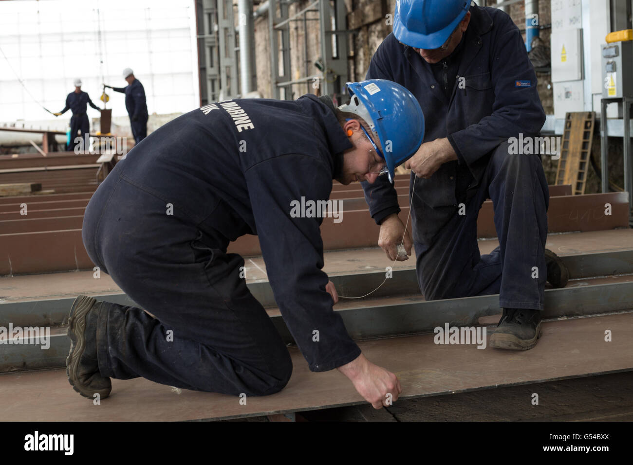 Shipbuilding scenes inside Ferguson Marine Shipyard, in Port Glasgow ...