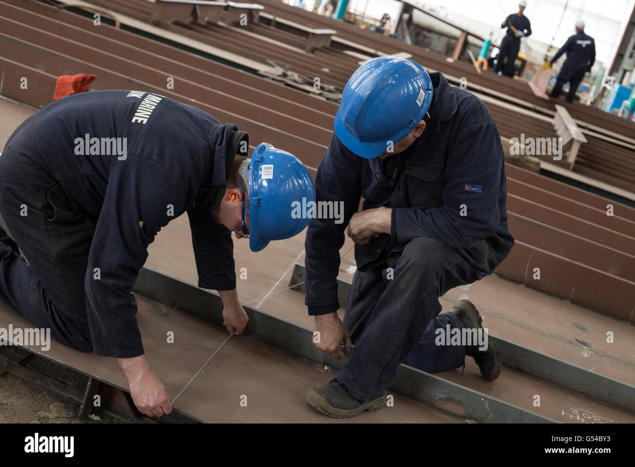 Shipbuilding scenes inside Ferguson Marine Shipyard, in Port Glasgow ...
