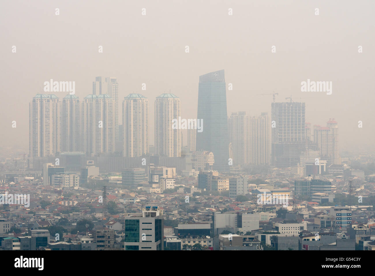 Indonesia, Java, Jakarta, smog, air pollution over Jakarta Stock Photo ...
