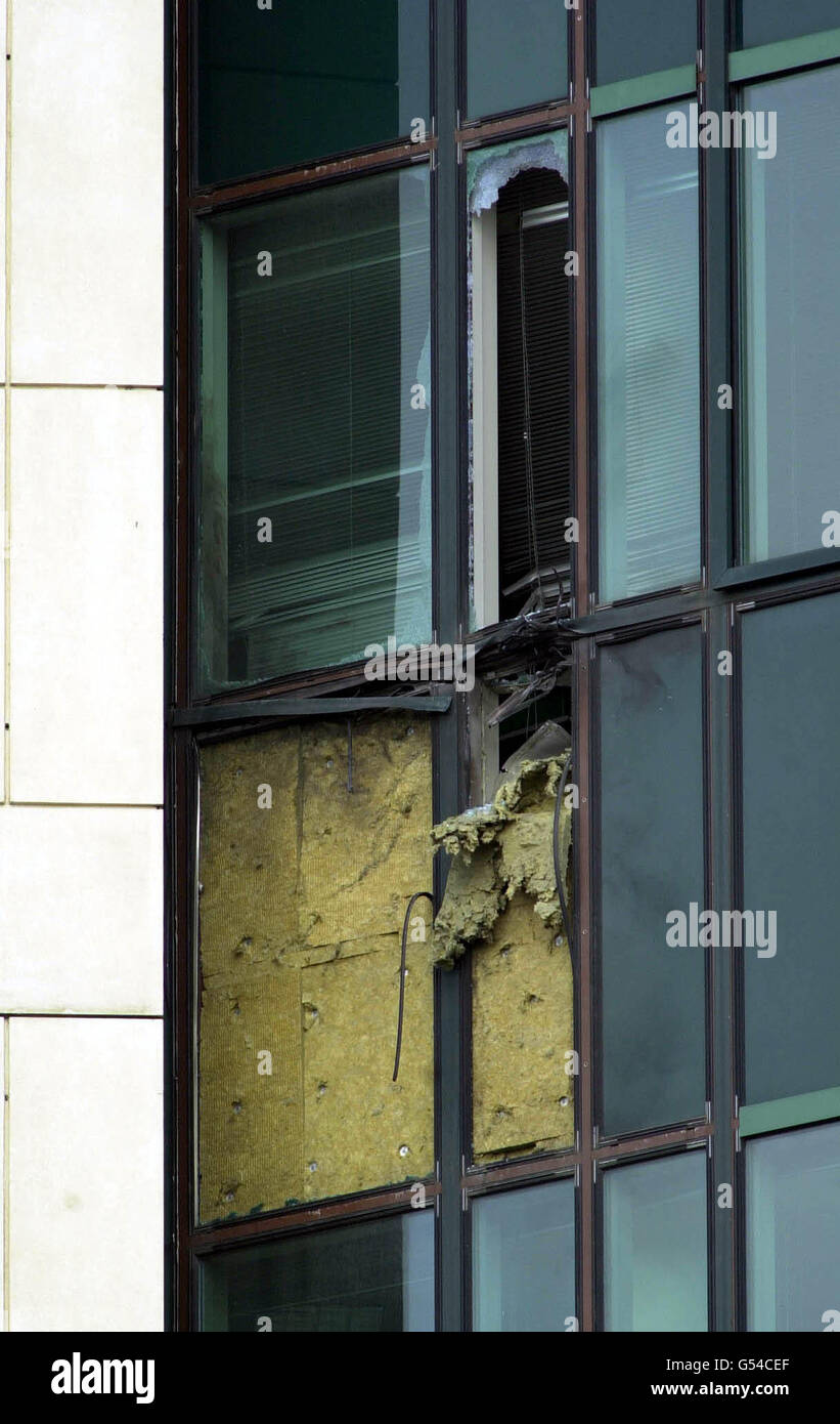 The damage caused by a missile attack at the MI6 headquarters in London ...