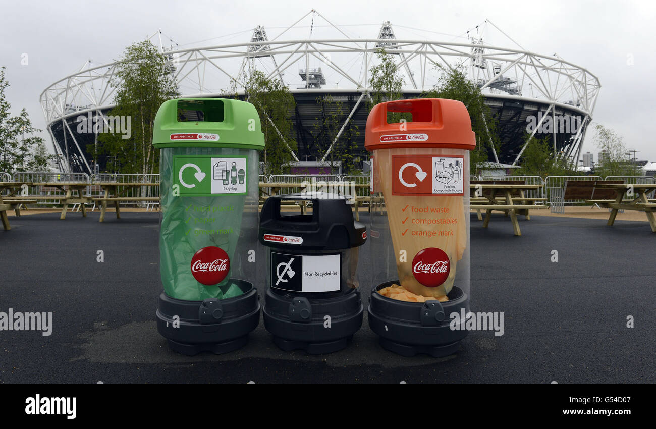 Recycling bins next to olympic stadium hi-res stock photography and ...