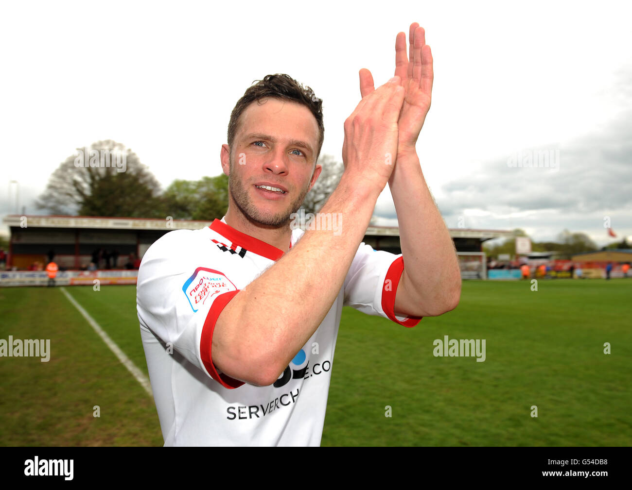 Stevenage's Chris Beardsley celebrates his side's win after the final ...