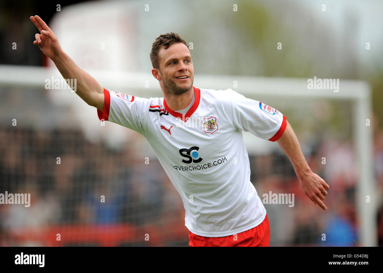 Stevenage's Chris Beardsley celebrates after he scores his side's third ...