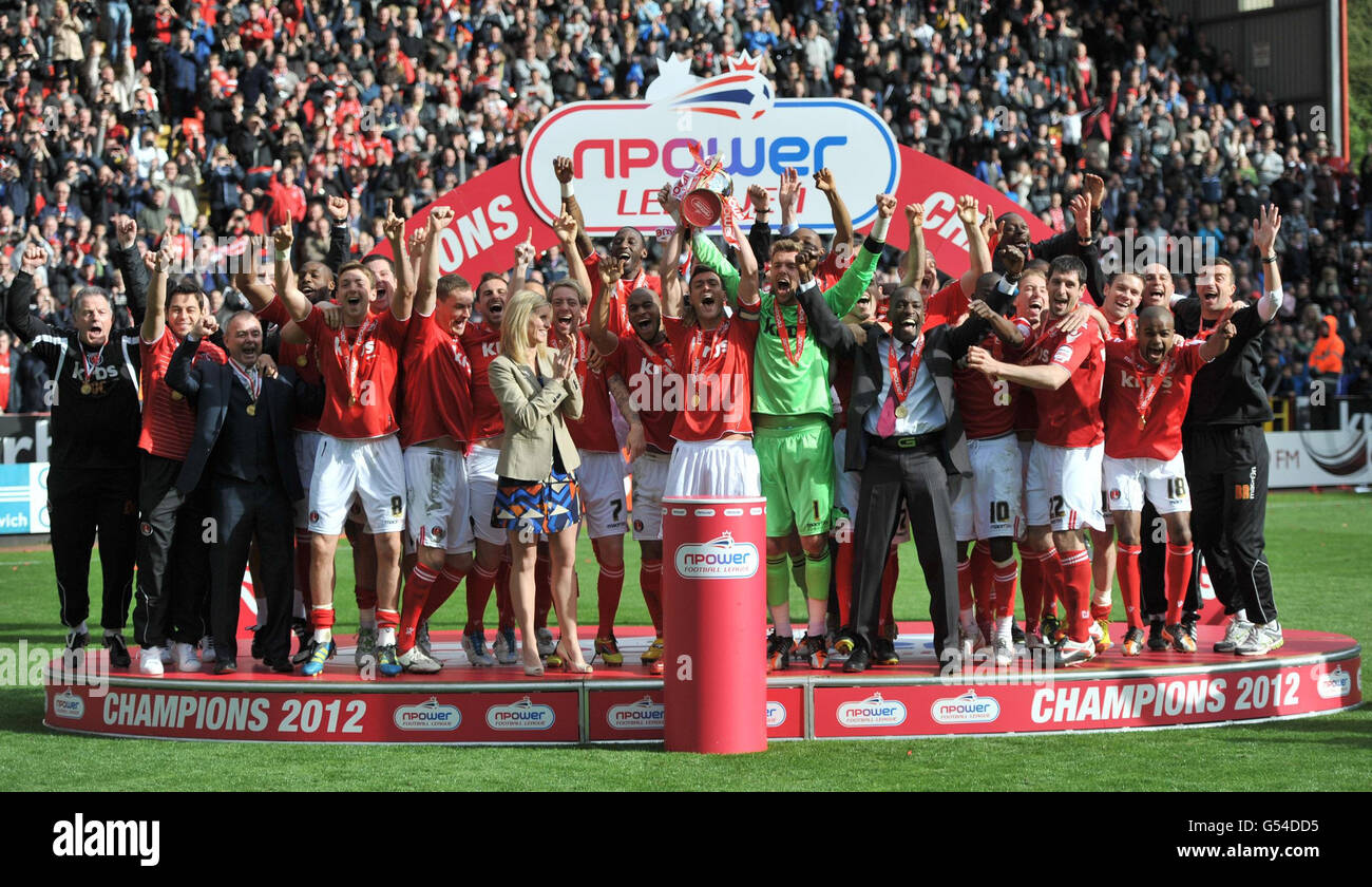 Charlton's players and management celebrate winning League One during ...