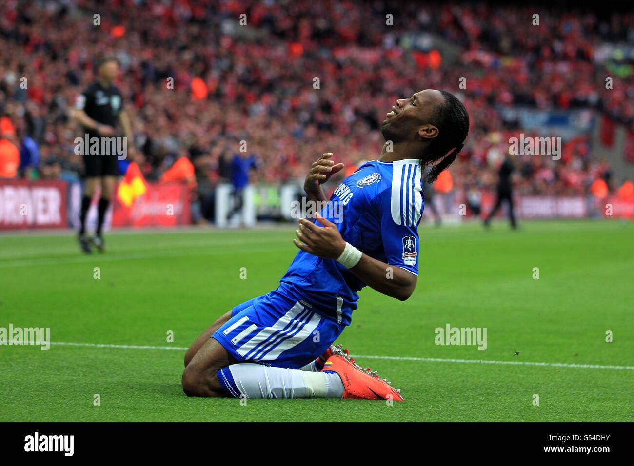 Chelsea's Didier Drogba celebrates scoring his team's second goal Stock ...
