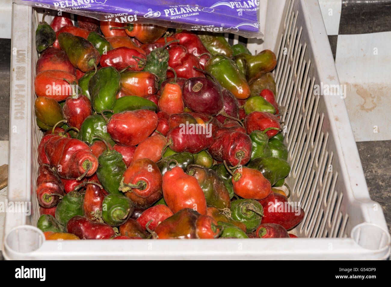 Indonesia, Java Tengah, Wonosobo, peppers in a crate Stock Photo - Alamy