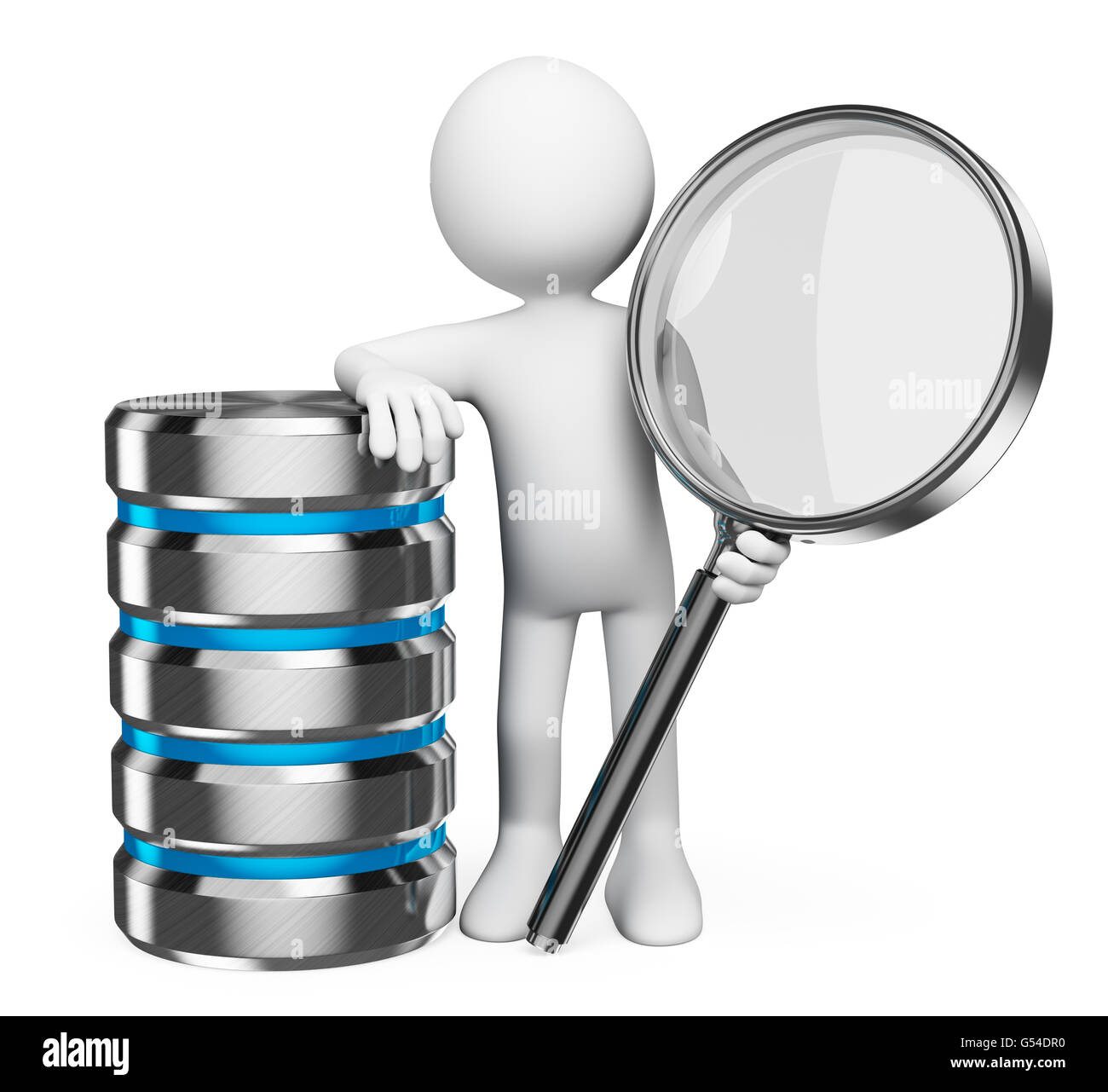 3d white people. Search in database concept. Man with Magnifying glass ...