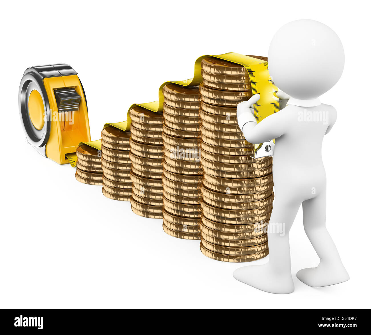 3d white people. Measuring the increase in profits with a tape ...