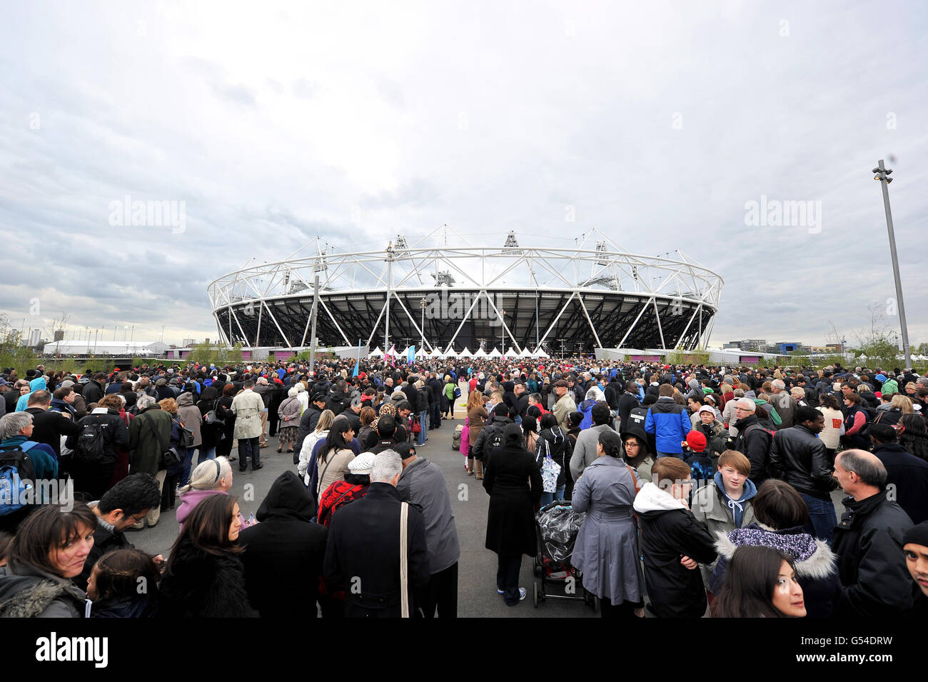 Fans gather outside the Olympics Stadium during the Universities and ...