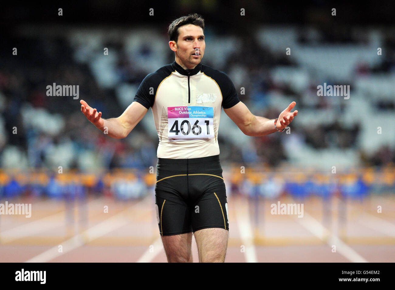 Benjamin Sumner competes in the Men's 400m Hurdles UKA during the ...