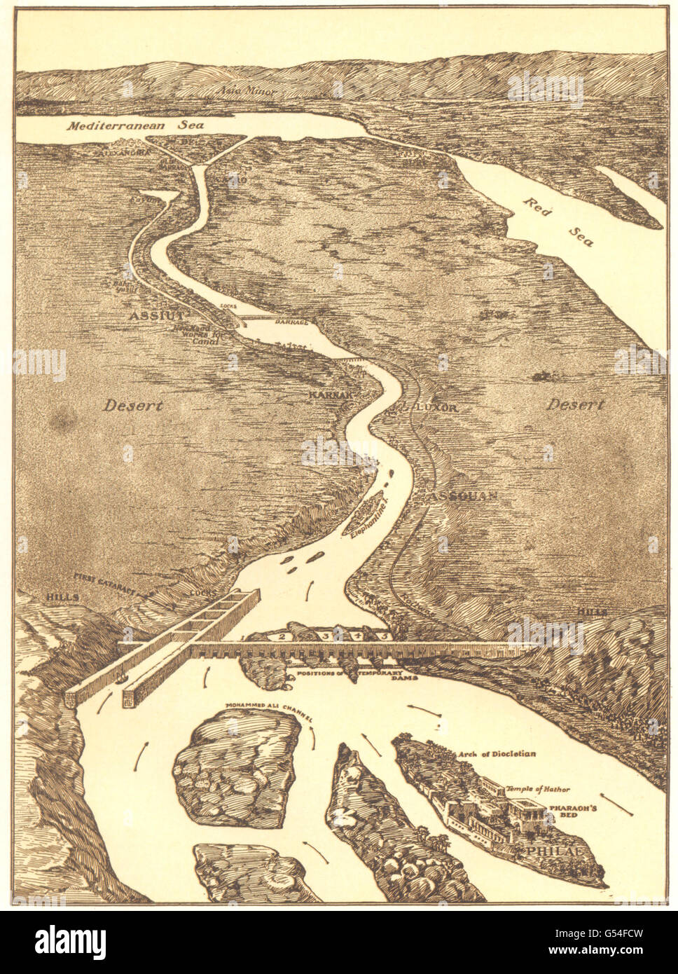 EGYPT: Aswan Dam; Bird's-eye view of Structure & Surrounding Region ...