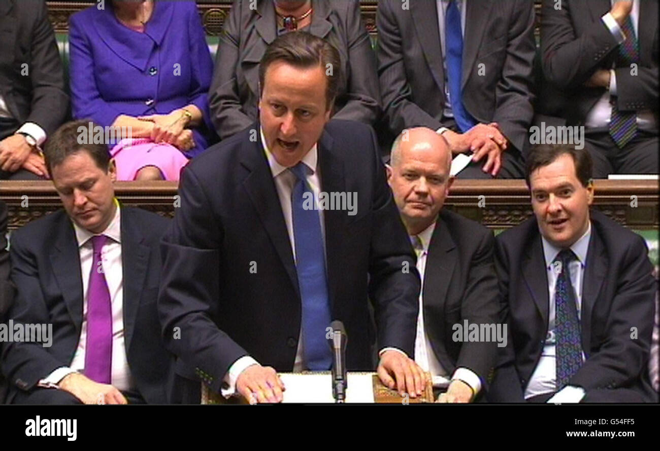 Prime Minister David Cameron speaks during the debate on the Queen's ...