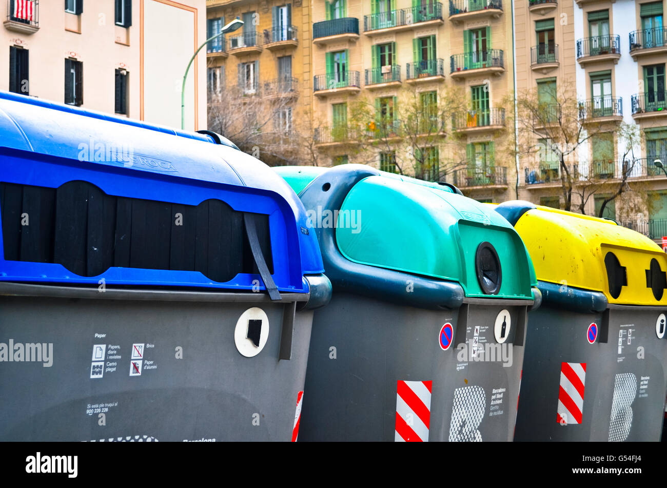 Recycling bins barcelona catalonia spain hi-res stock photography and ...