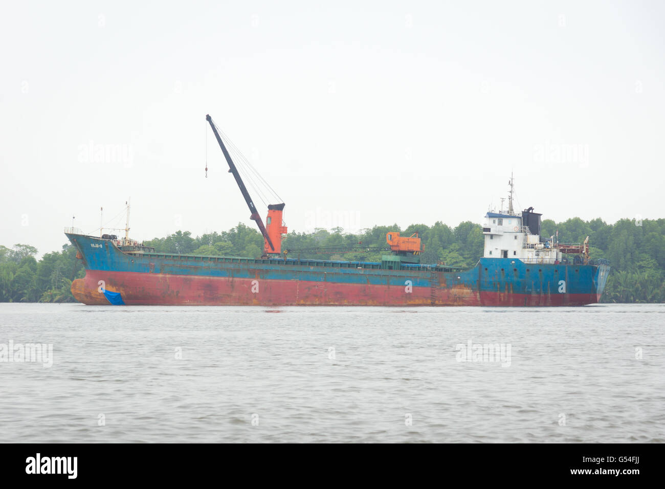 Indonesia, Kalimantan, Borneo, Kotawaringin Barat, cargo ship in the ...