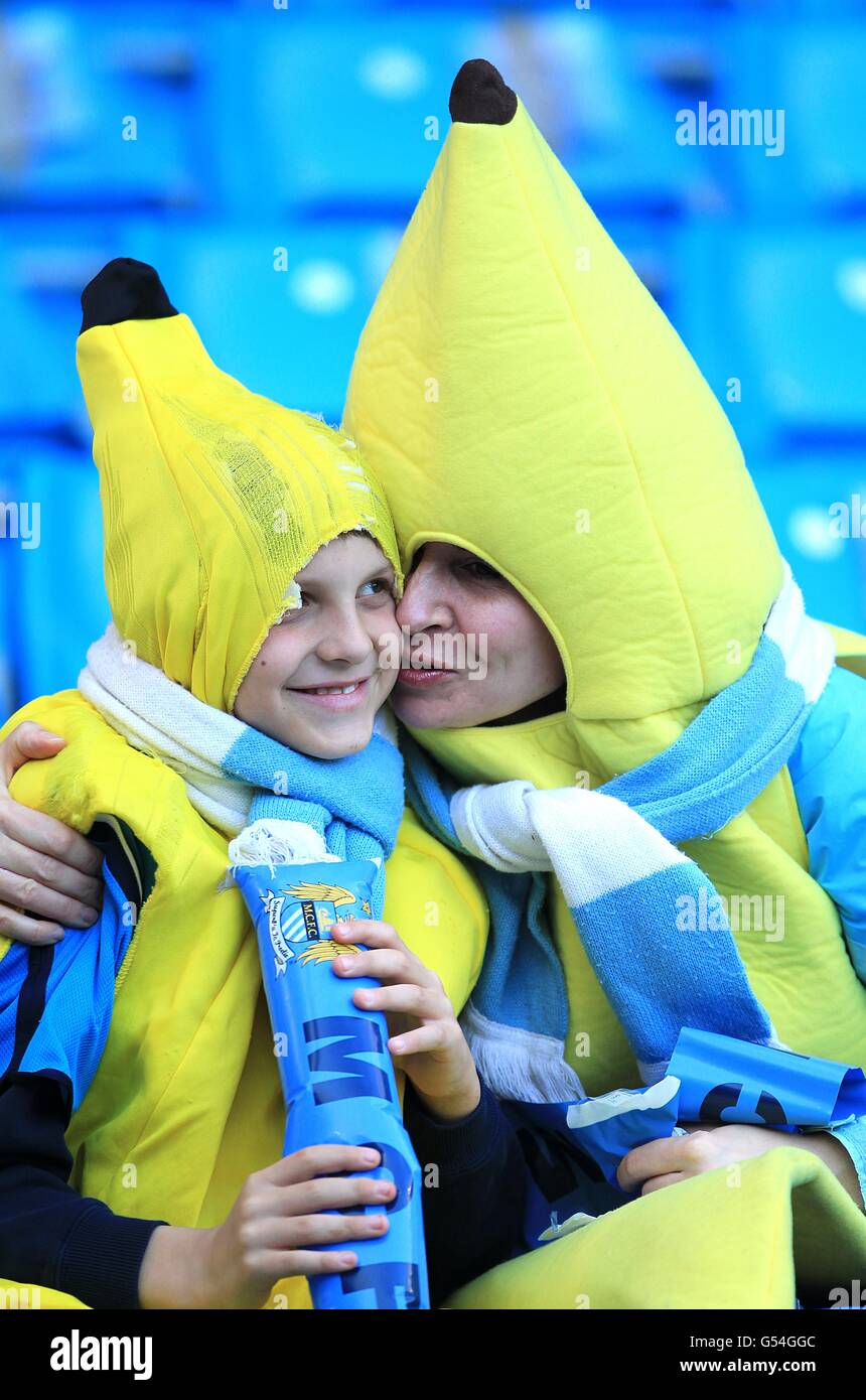 Two Manchester City fans dressed as bananas in the stands before kick ...