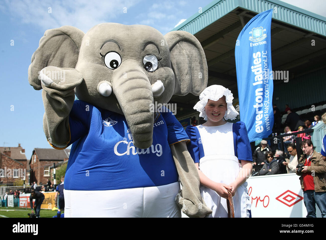 Changy the Mascot and the Toffee Lady before the game between Everton ...