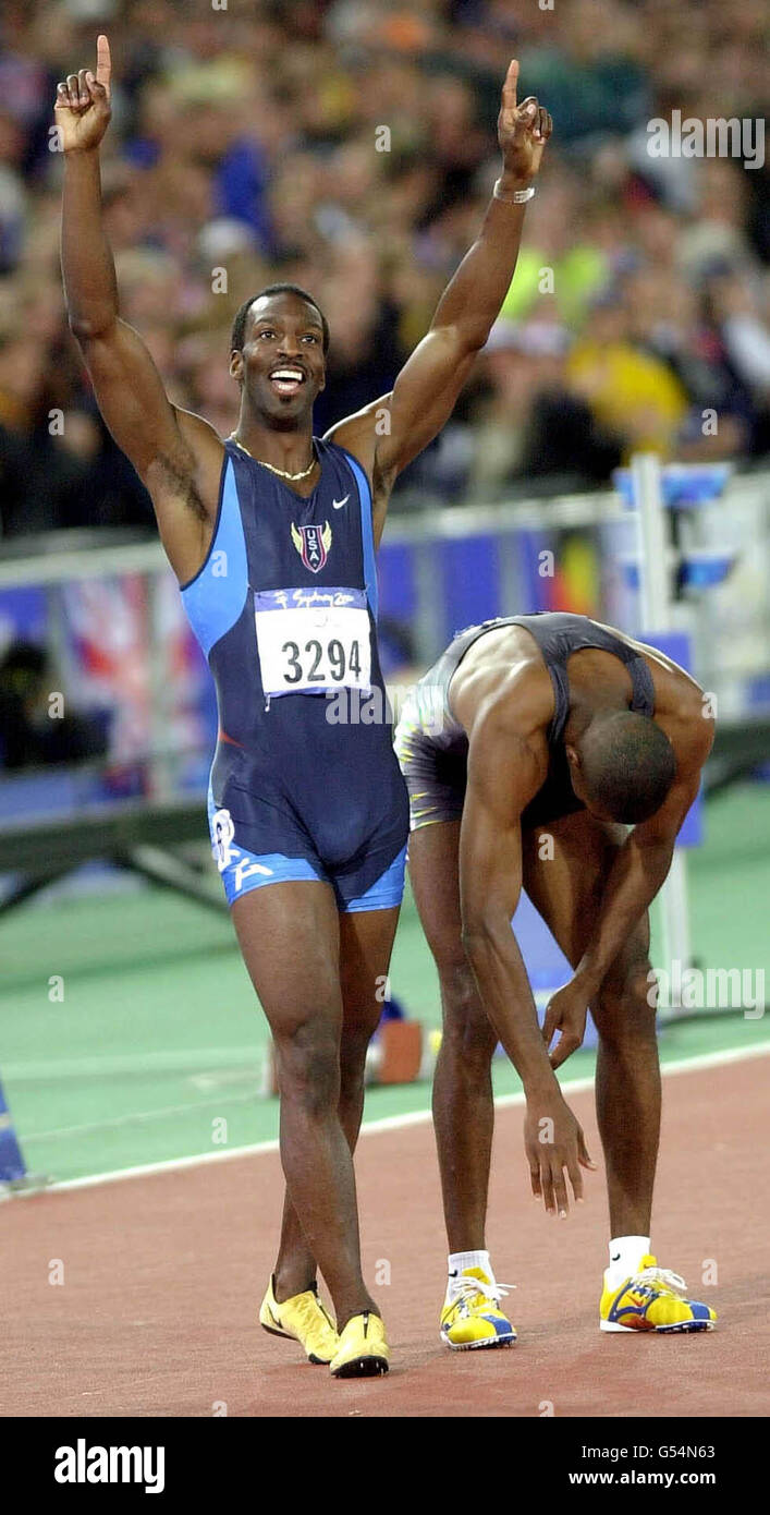 Arms raised celebrating smiling sport athletics olympicsydney2000 ...