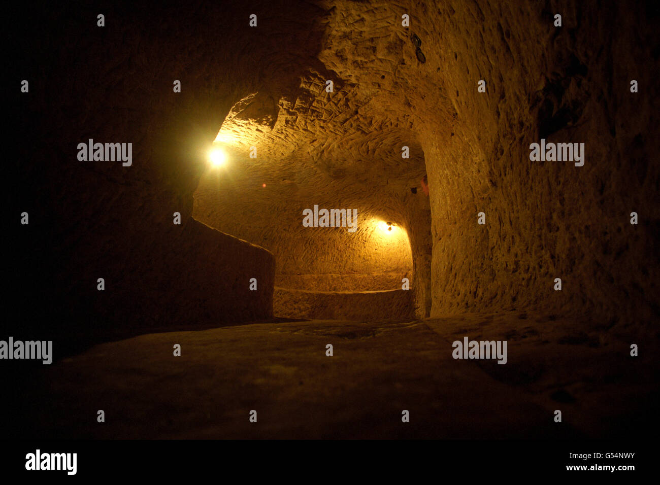 View of the caves inside the sandstone underneath Nottingham Castle ...