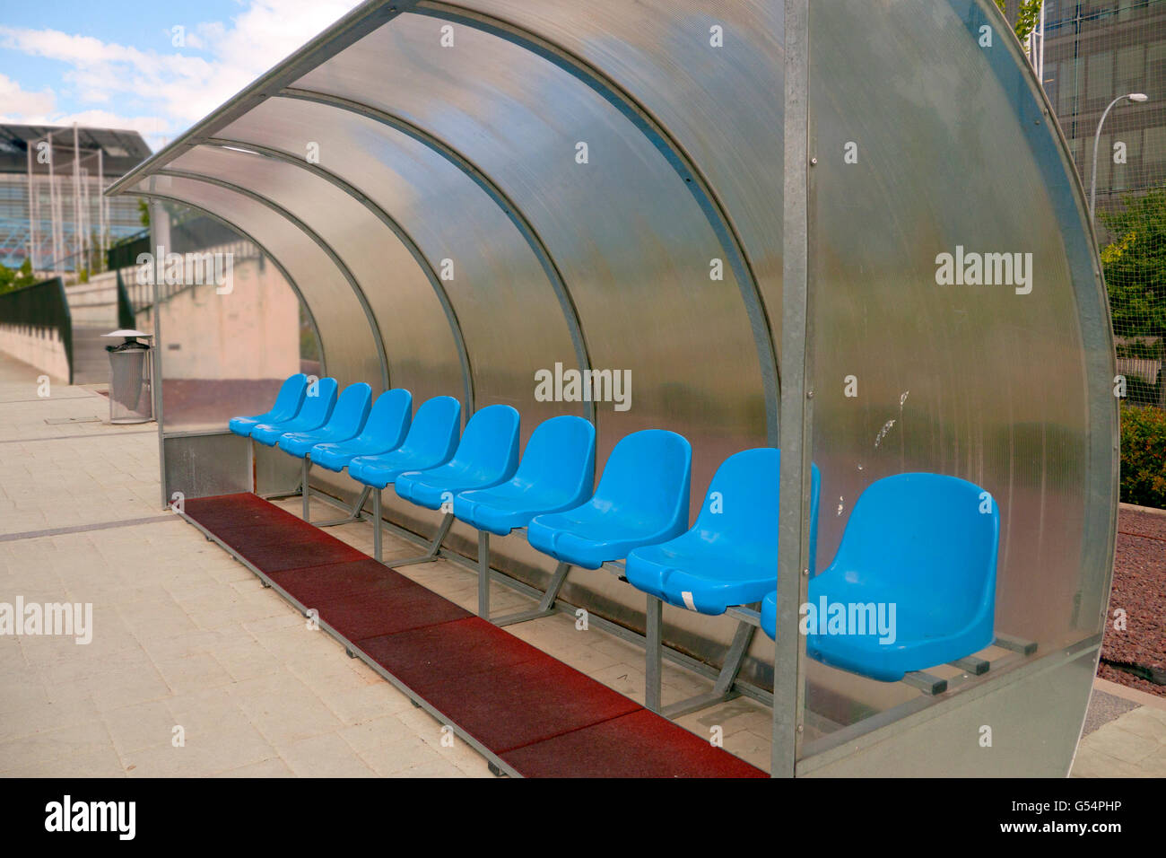 Trainer zone substitution bench rugby Stock Photo - Alamy
