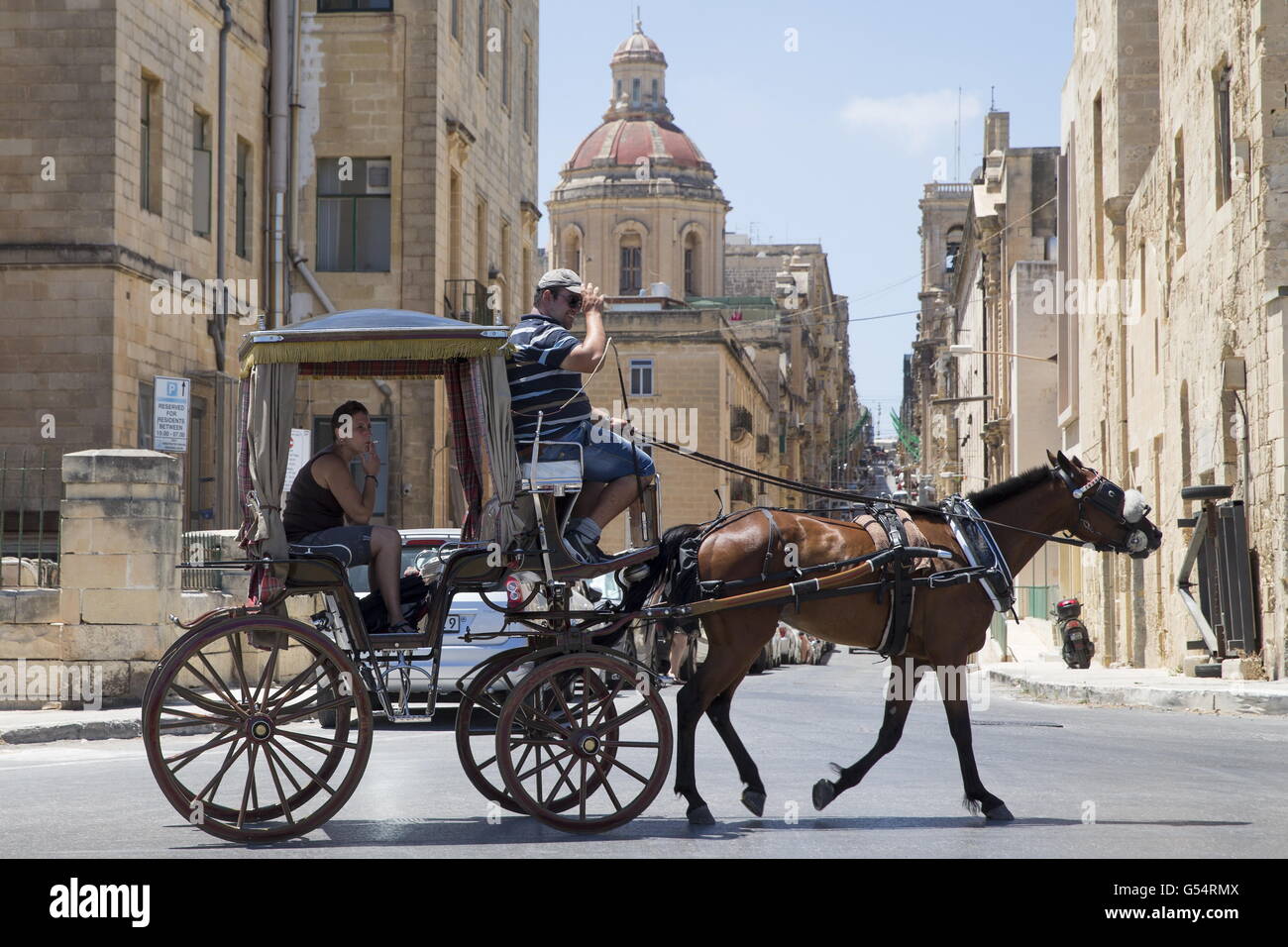 Traditional horse carriage in Valletta, the capital of Malta. The photo ...