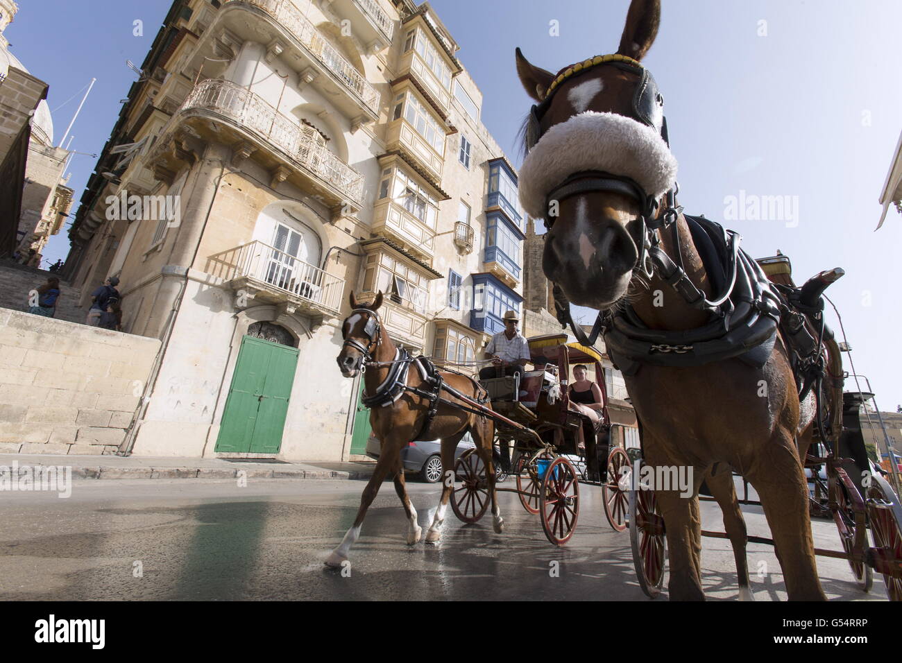 Traditional horse carriage in Valletta, the capital of Malta. The photo ...