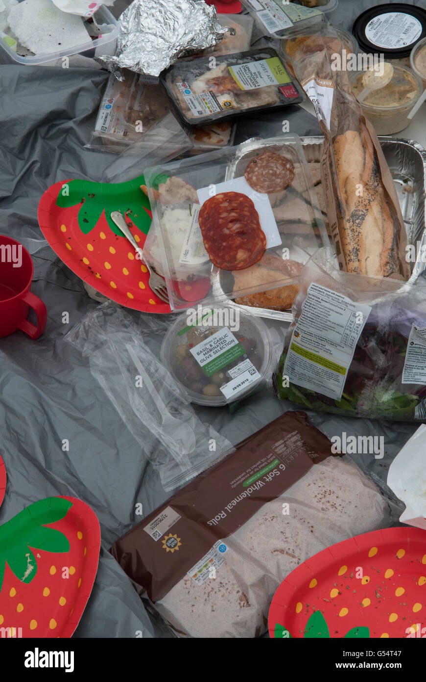 Picnic waste Uk shop bought food one single use plastic wrappers spread ...