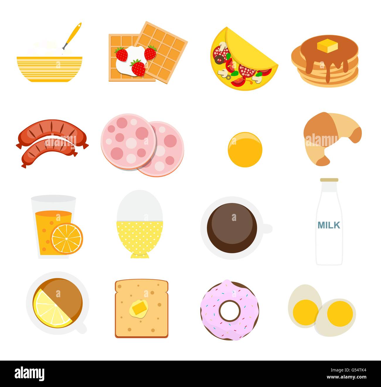 Breakfast Icon Set in Modern Flat Style Vector Illustration Stock ...
