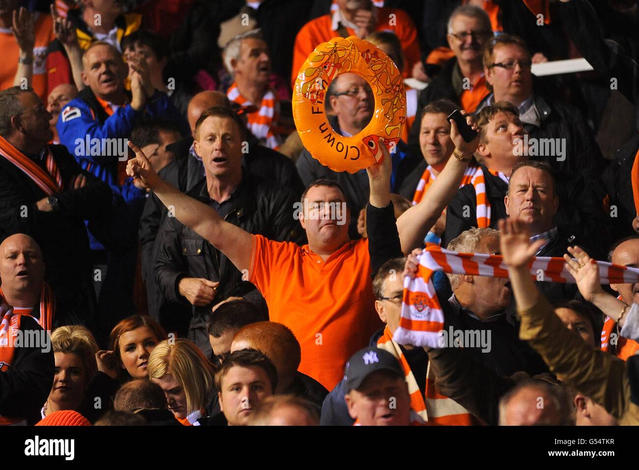 Blackpool fans celebrate in the stands hi-res stock photography and ...