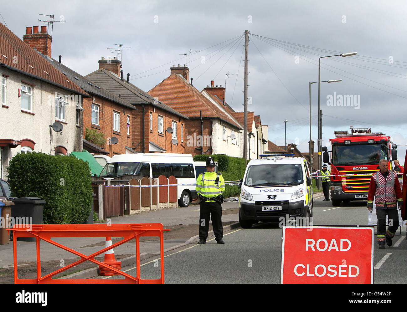 A general view of the scene in Allenton, Derby, after five children ...