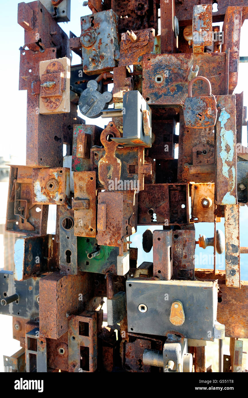 metal sculpture made with recovery of old locks Stock Photo - Alamy