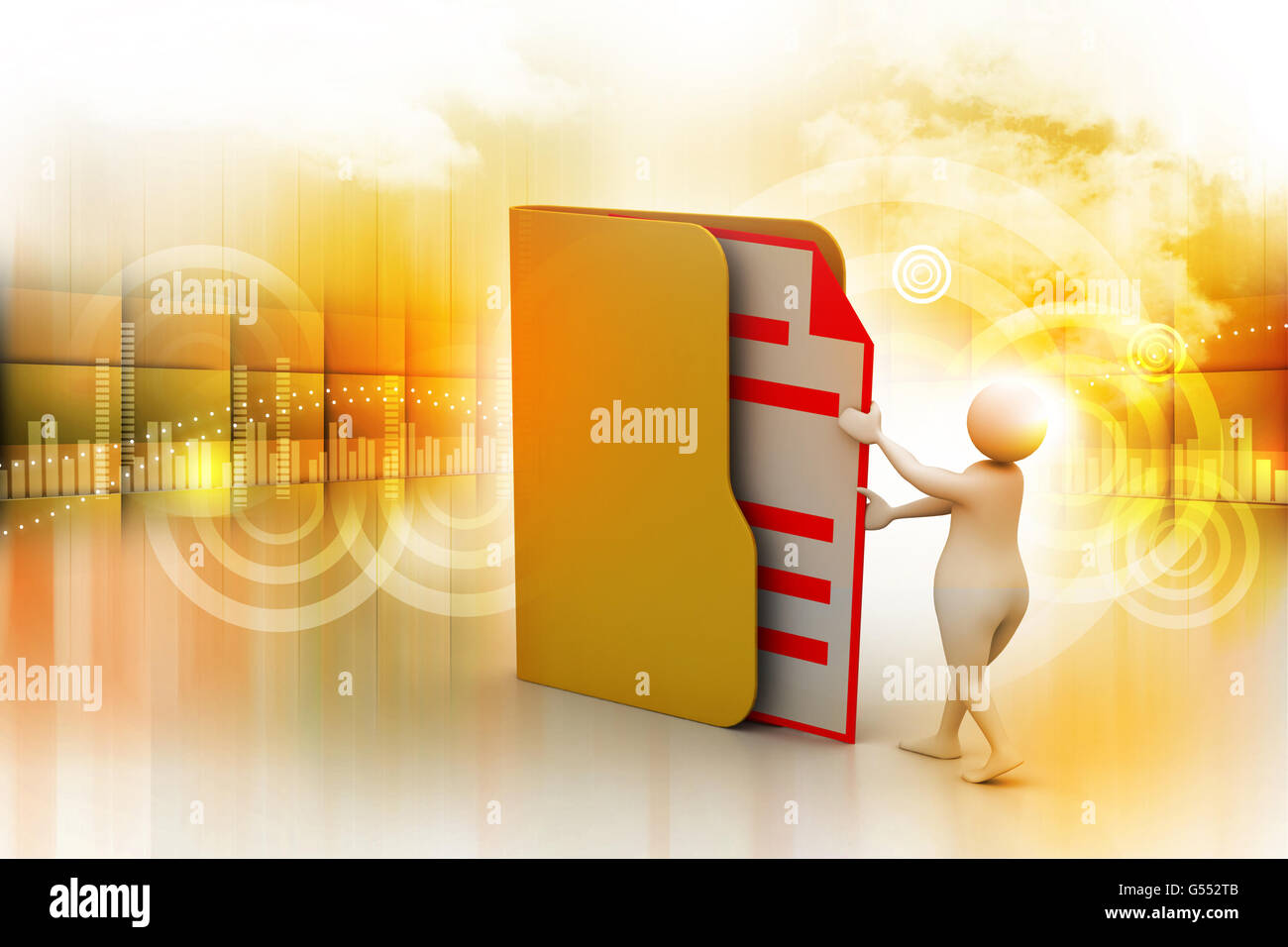 3d man inserting the file in folder Stock Photo - Alamy