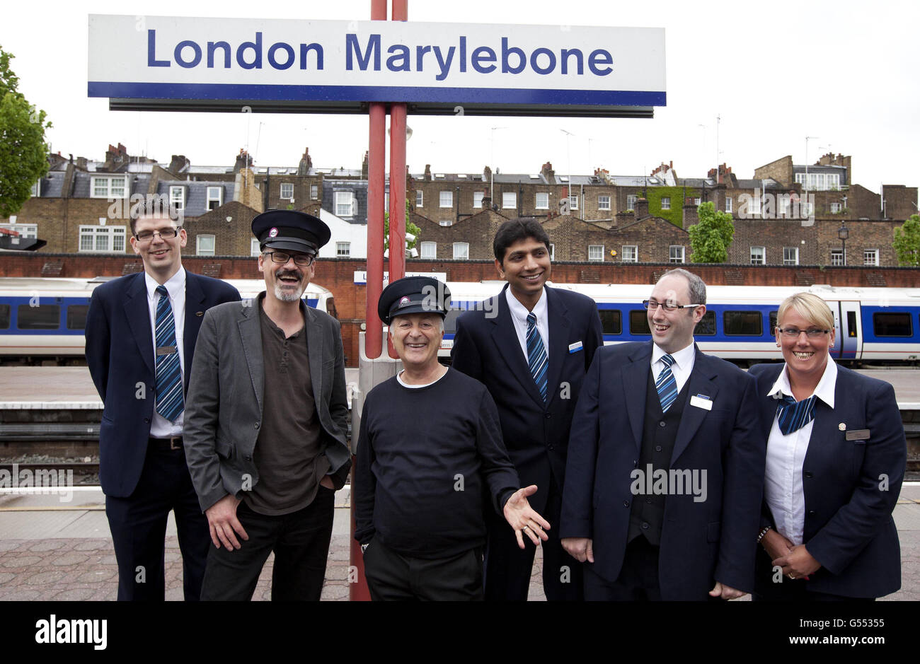 Comedy train announcements Stock Photo - Alamy