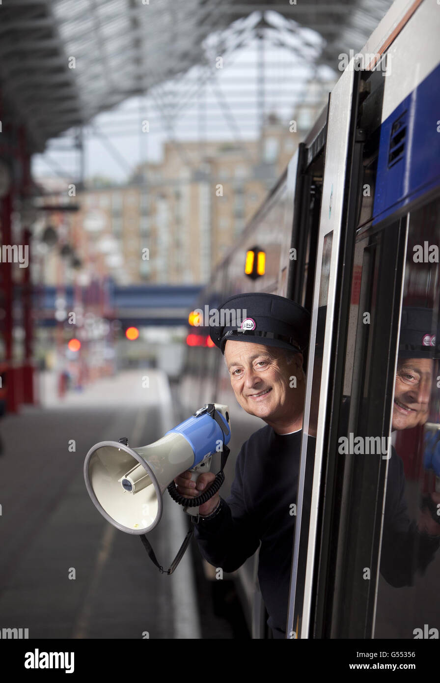 Comedy train announcements Stock Photo - Alamy
