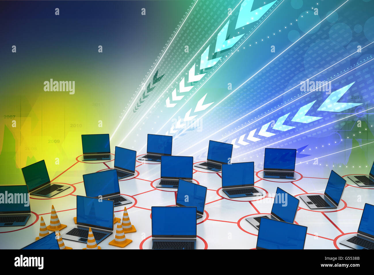 laptop network with traffic cone Stock Photo - Alamy