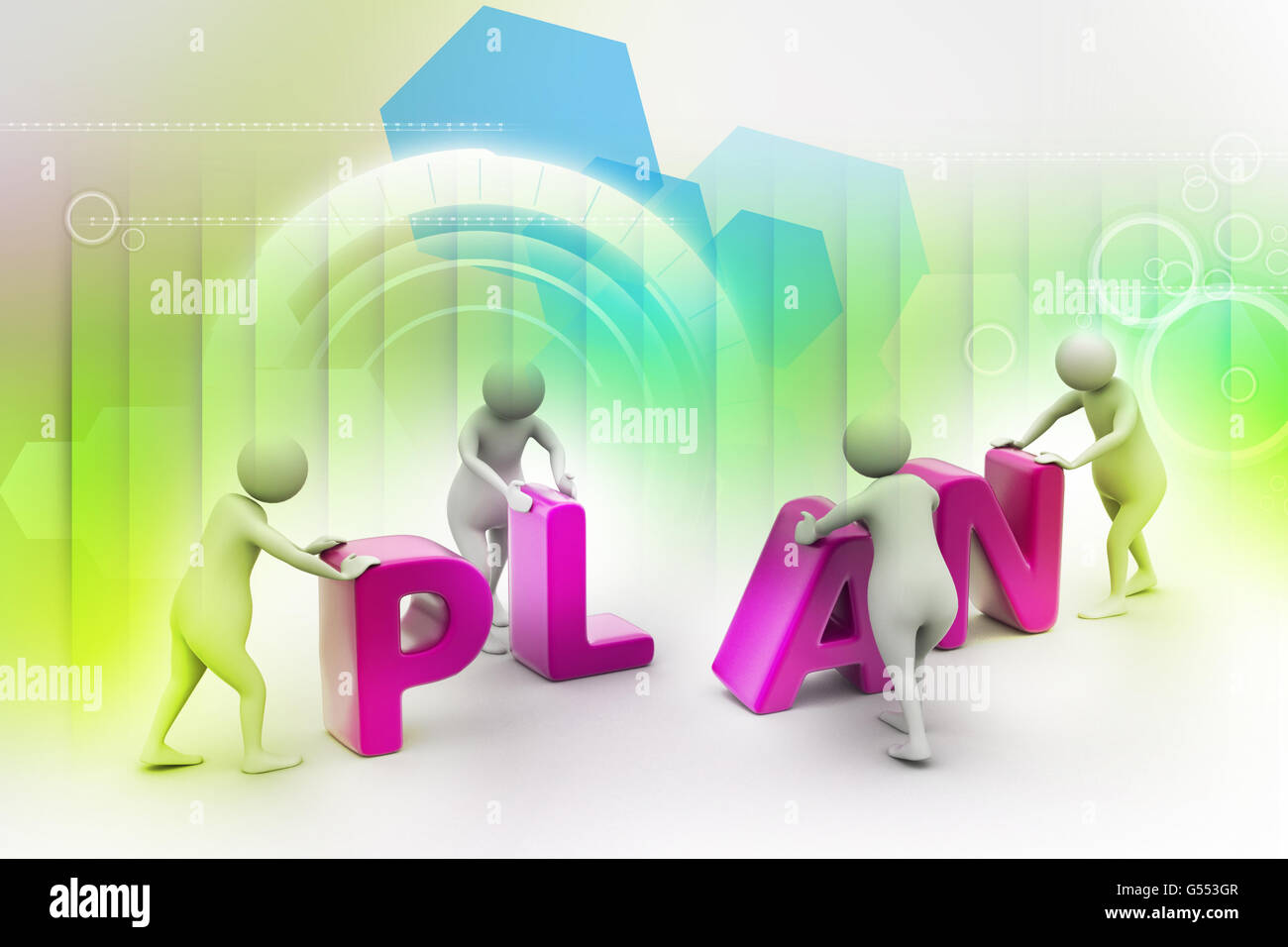 3d render of person placing plan letters Stock Photo - Alamy