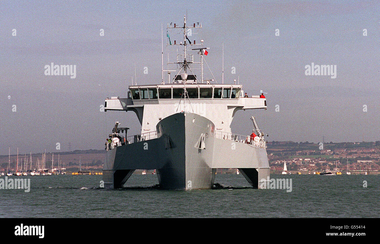 Trimaran warship launch Stock Photo - Alamy