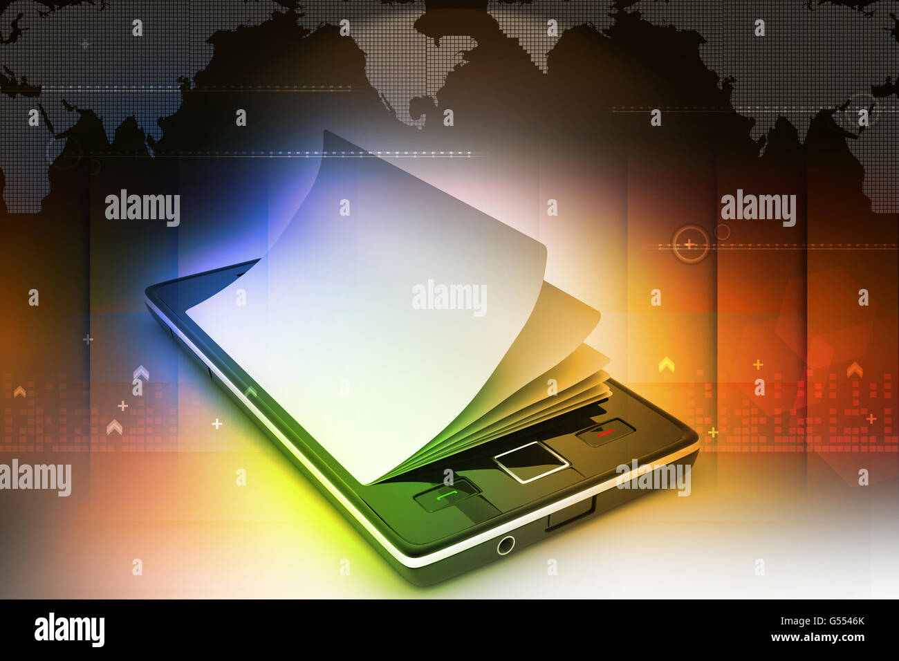 A smart phone in the white paper Stock Photo - Alamy