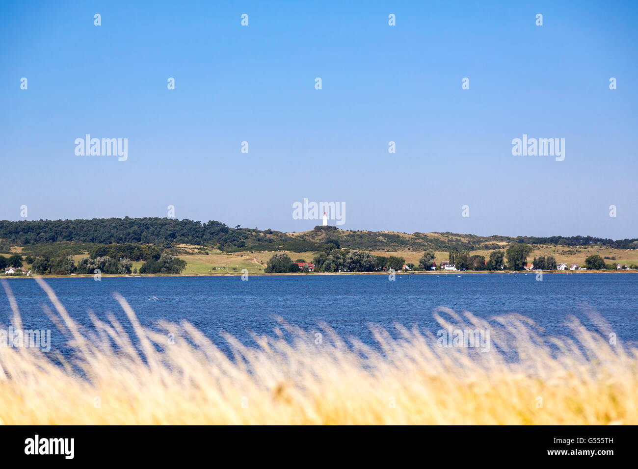 landscape on HIddensee island with lighthouse in background Stock Photo ...