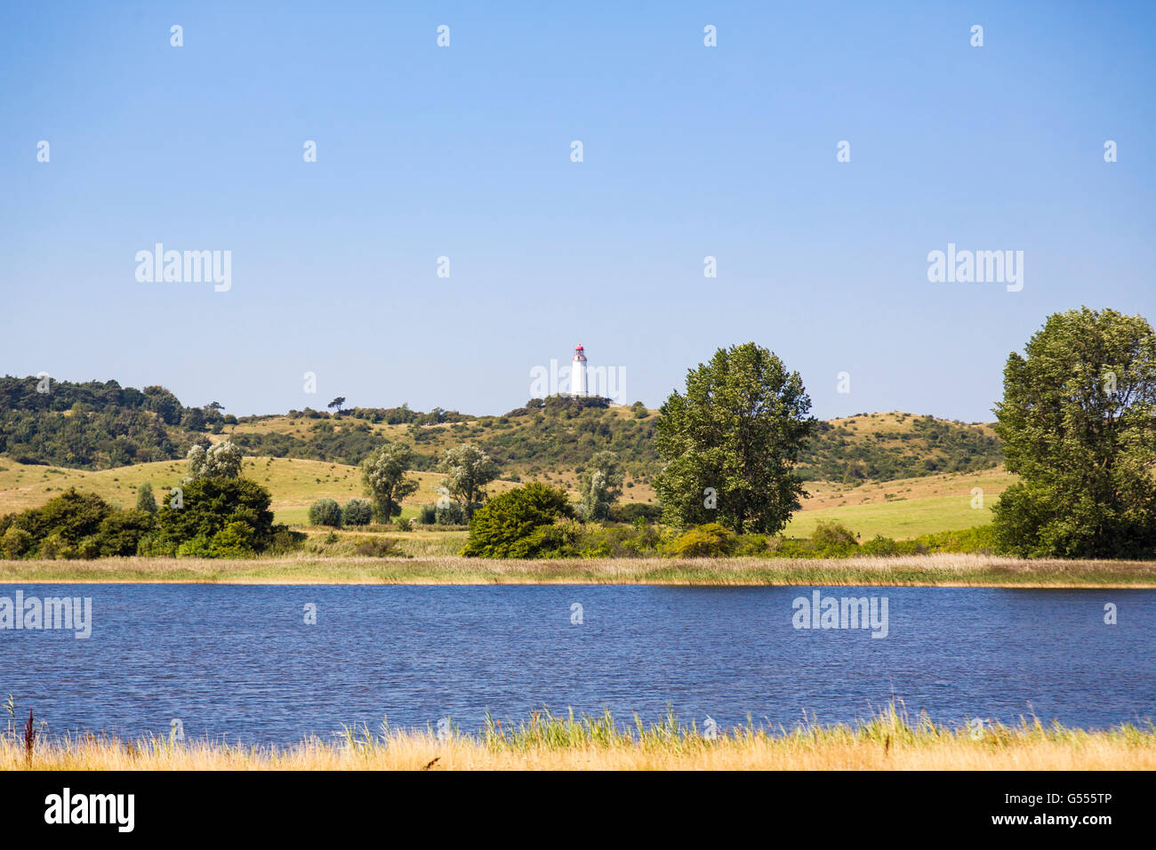 landscape on HIddensee island with lighthouse in background Stock Photo ...
