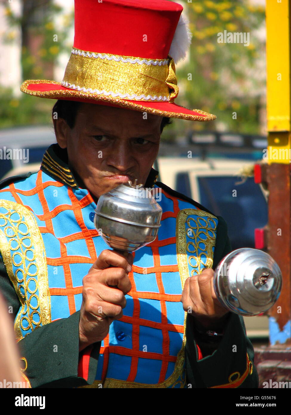 The traditional percussionist using a shaker in and Indian band Stock ...