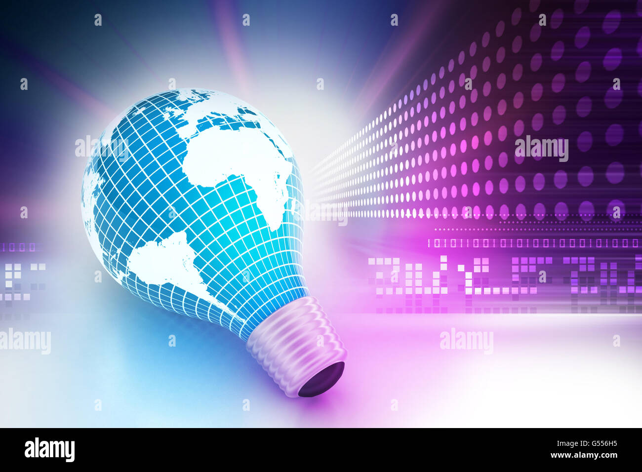 an electric light bulb with a world map Stock Photo - Alamy