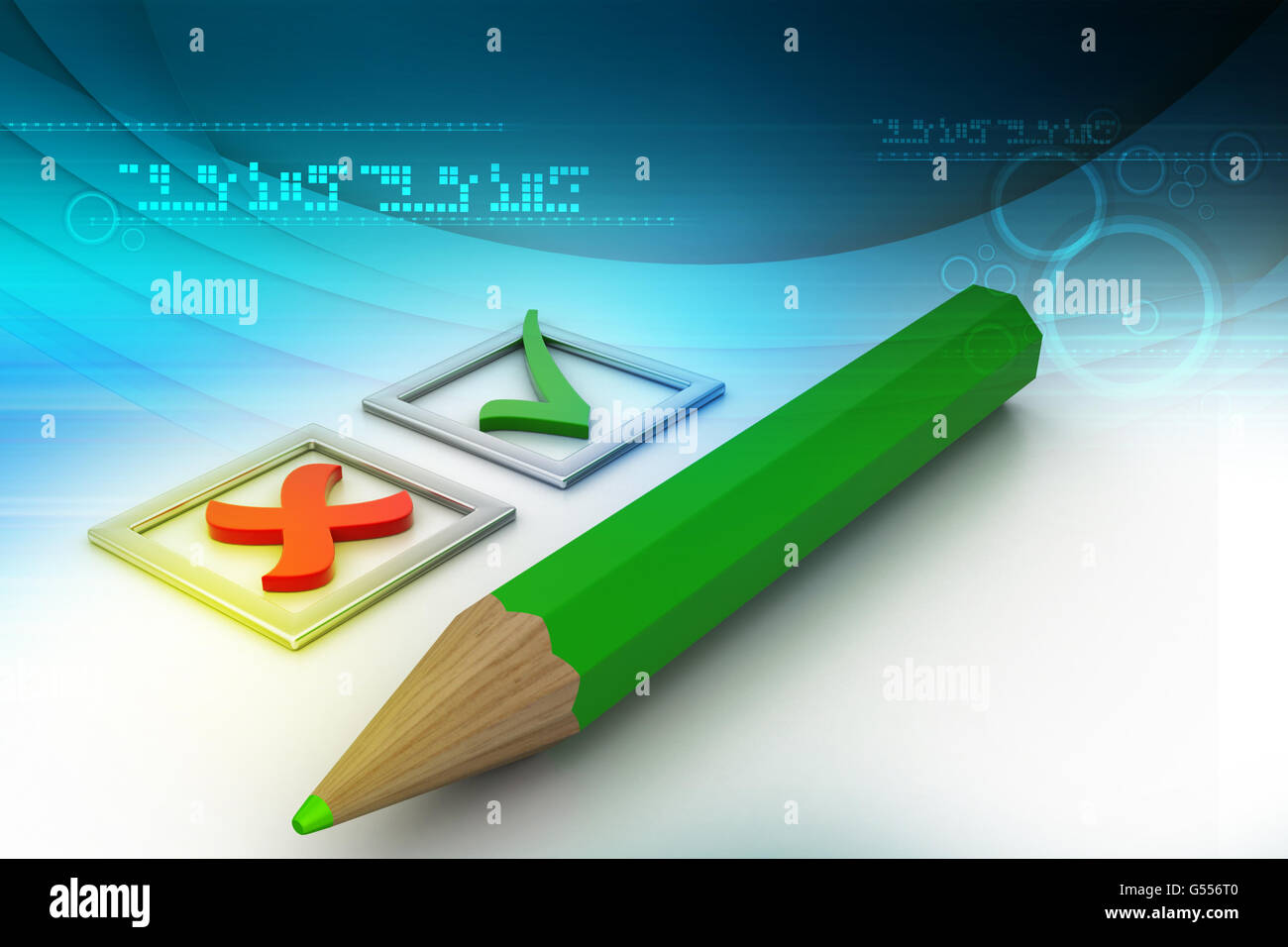 Check list. Green ticks in checkboxes and pencil Stock Photo - Alamy