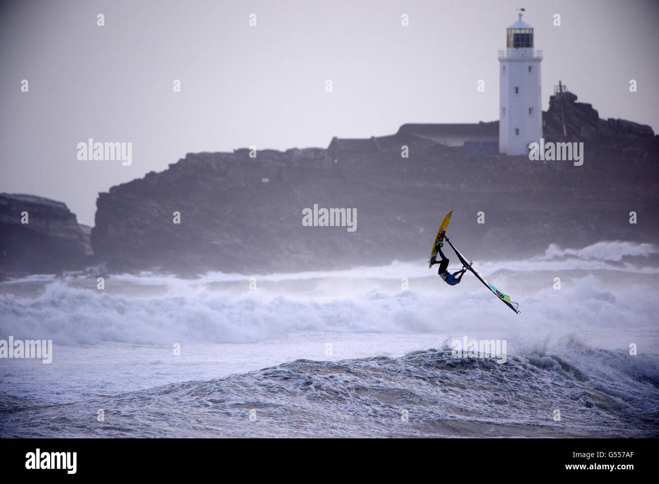 Rough seas Windsurfing Red Bull Mission 3 Storm Chaser with Godrevy ...