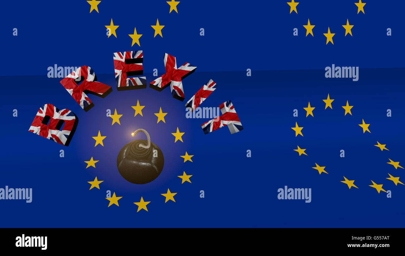 BREXIT UK exits EU explosive situation with bomb and blue flag ...
