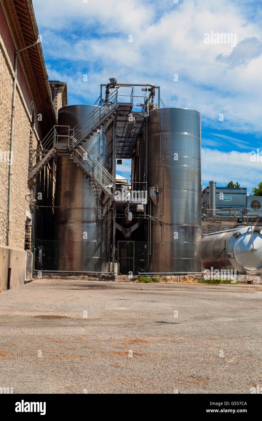 CRUZY, FRANCE - JULY 25, 2015: Detail of Cruzy wine cellar in France ...