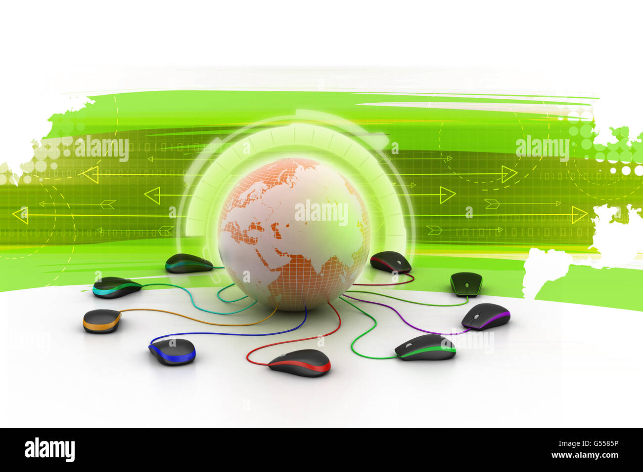 Globe connecting with computer mouse Stock Photo - Alamy