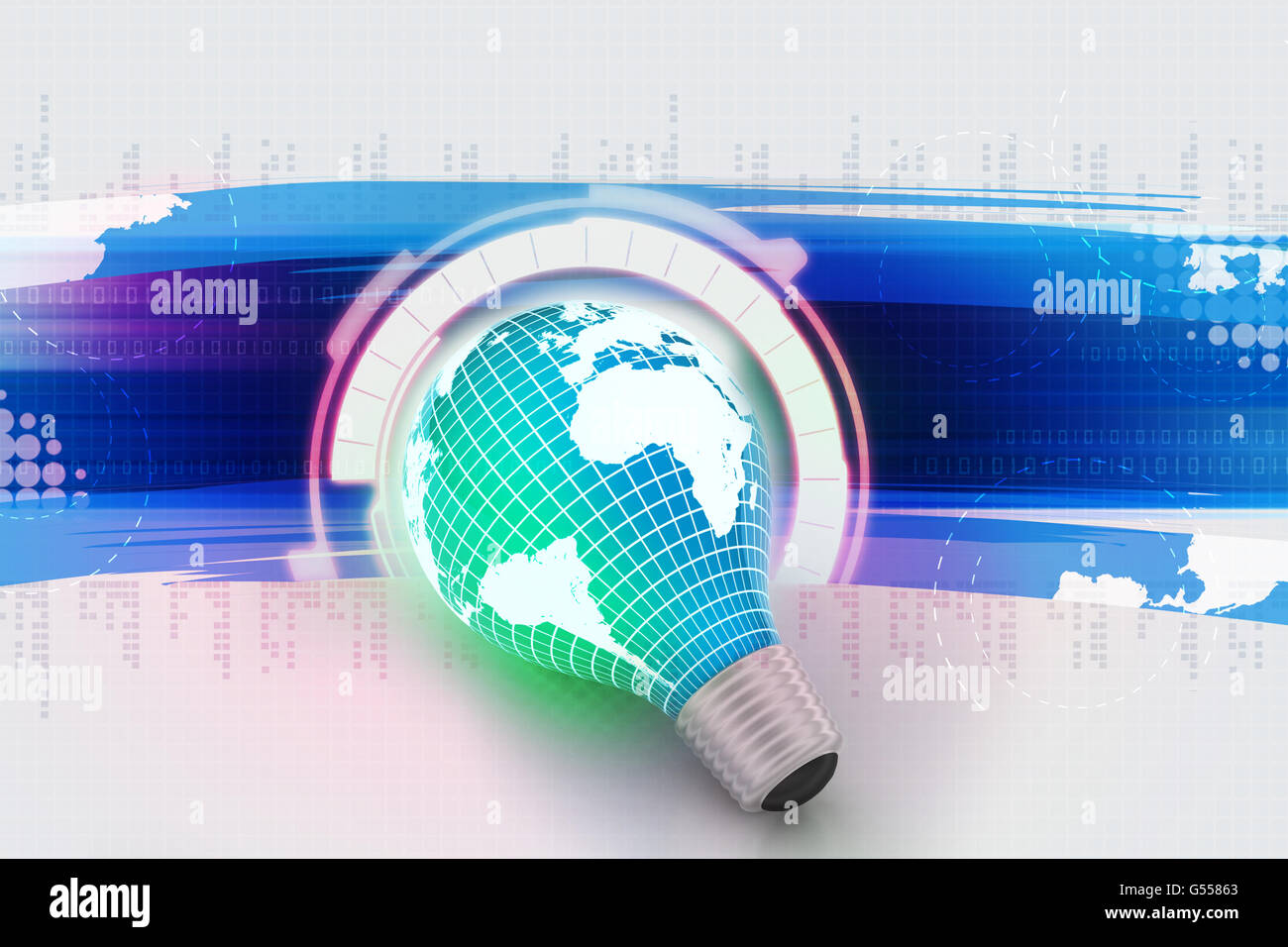an electric light bulb with a world map Stock Photo - Alamy