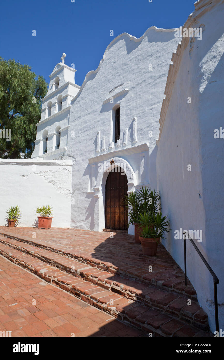 Church entrance and bell tower, Mission San Diego de Alcala, San Diego ...