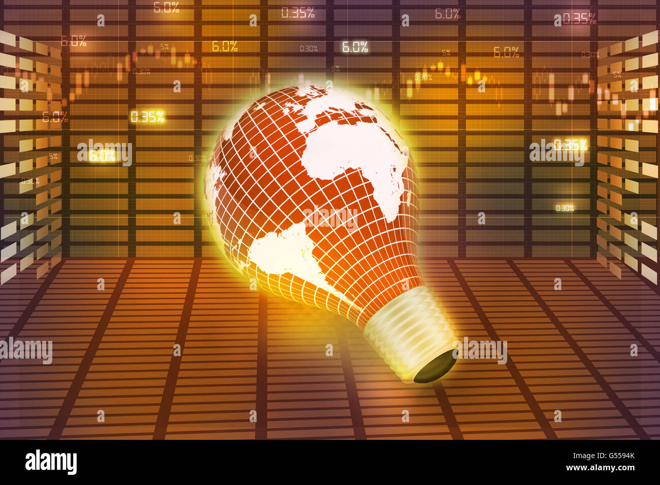 an electric light bulb with a world map Stock Photo - Alamy